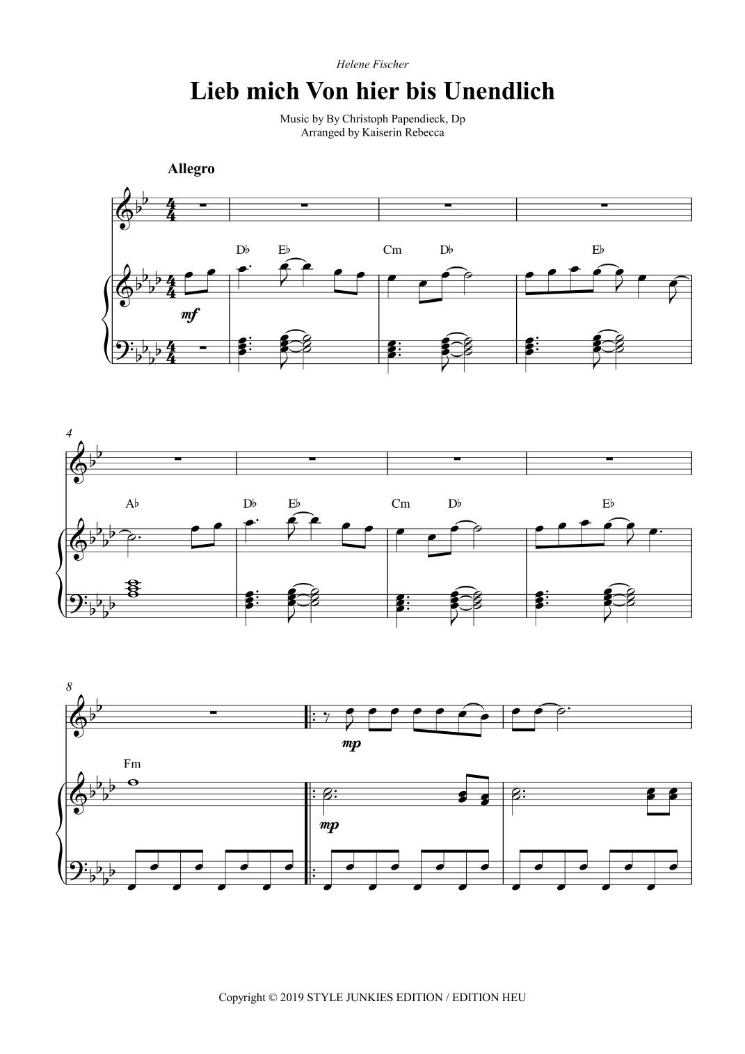 Lieb Mich Von Hier Bis Unendlich (arr. Kaiserin Rebecca) by Helene ...