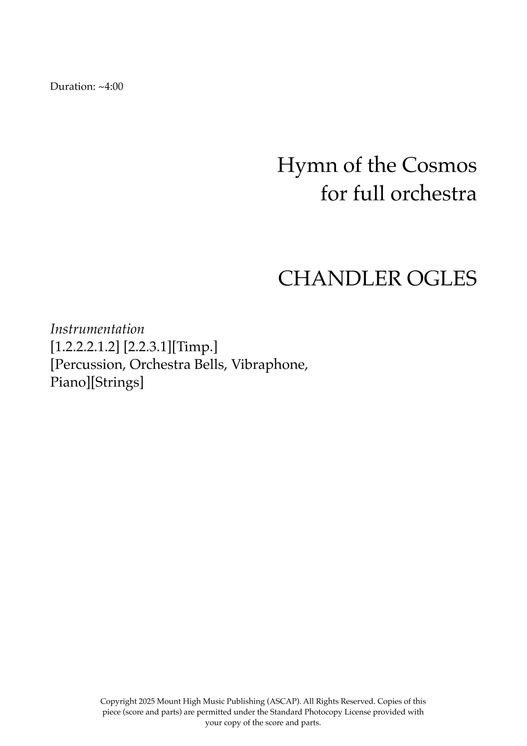 Hymn of the Cosmos by Chandler Ogles Sheet Music for Full Orchestra at ...