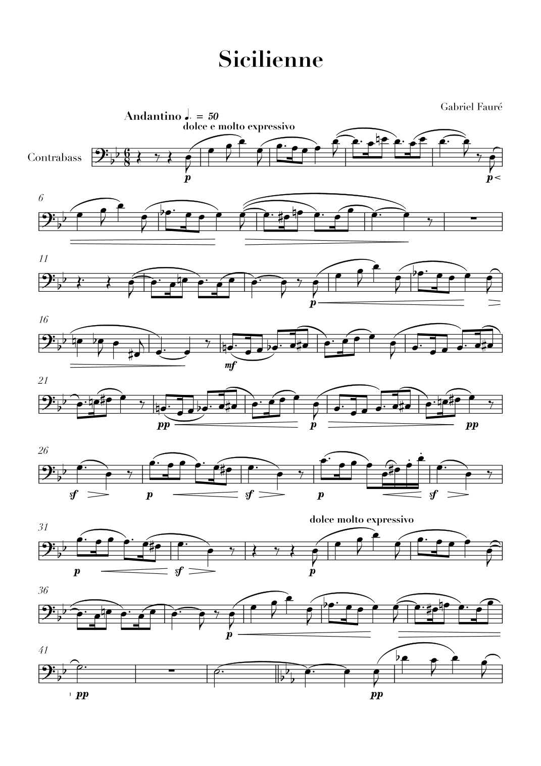 Sicilienne - Fauré (for Contrabass) (arr. DA Castro) by Gabriel Fauré ...
