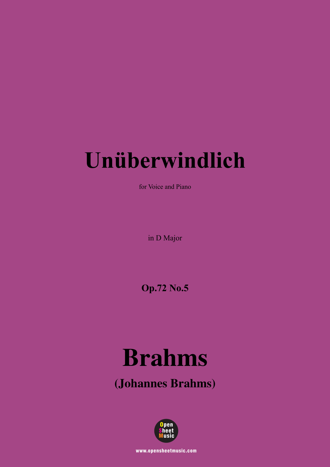 Brahms-Unuberwindlich,in D Major (arr. OSM Press) by Johannes Brahms ...