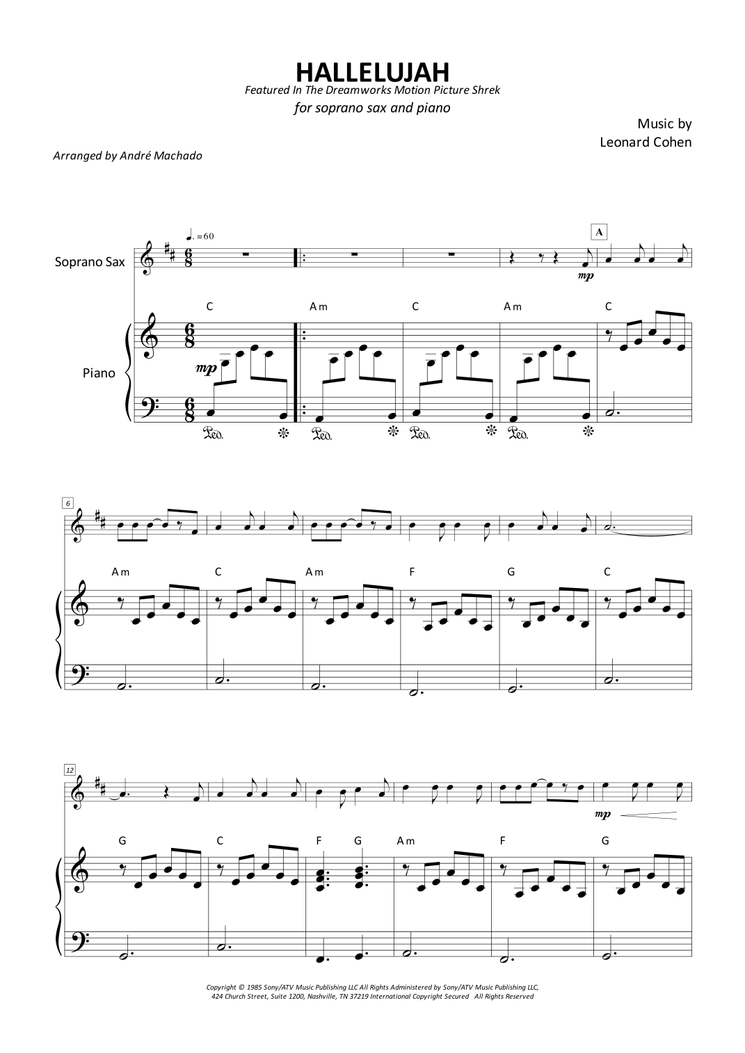 Hallelujah (arr. André Machado) by Leonard Cohen Sheet Music for ...
