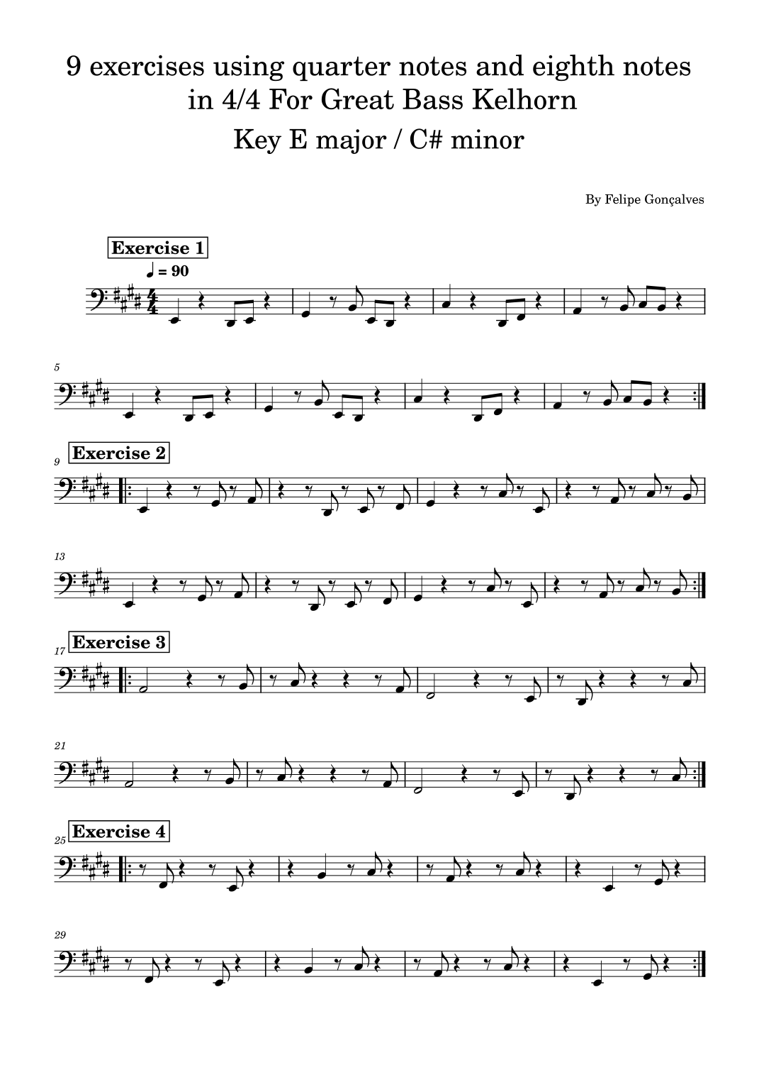 9 exercises using quarter notes & eighth notes for Bass Kelhorn by ...