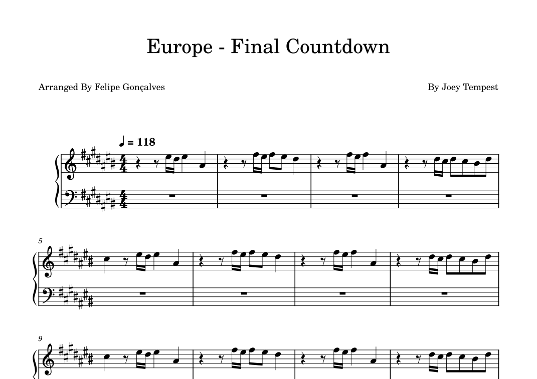 Final Countdown (arr. Felipe Gonçalves) by Europe Sheet Music for ...