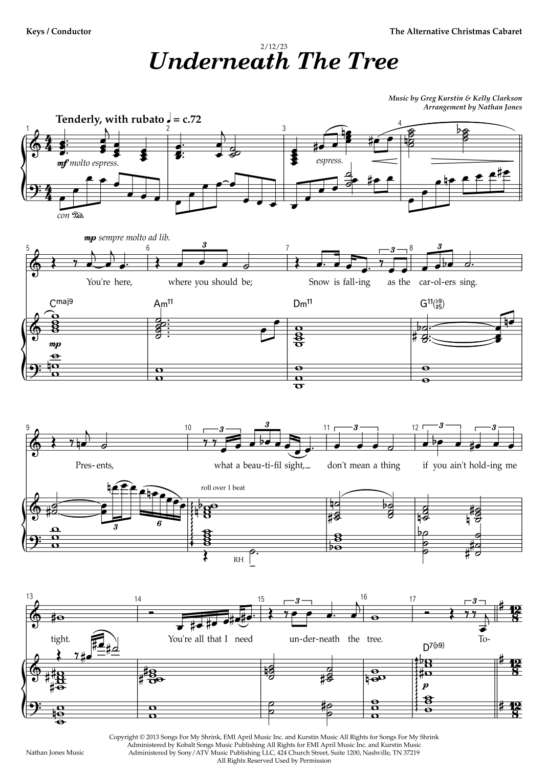 Underneath The Tree (arr. Nathan Jones) by Kelly Clarkson Sheet Music ...