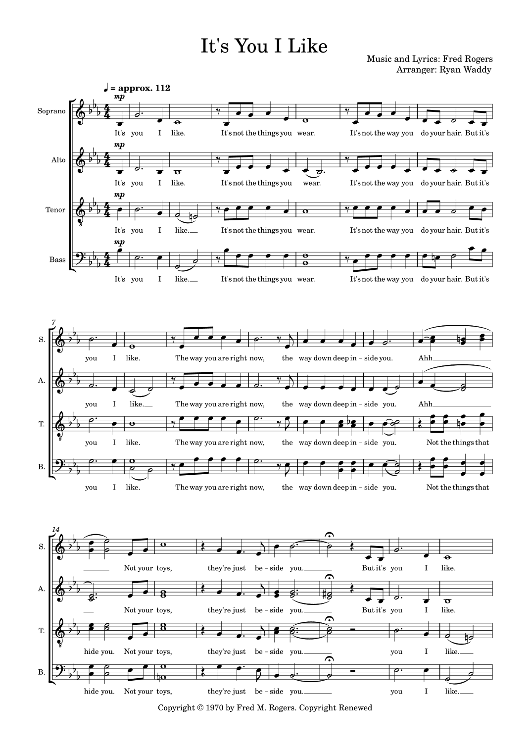 It's You I Like (arr. Ryan Waddy) by Fred Rogers Sheet Music for SATB ...