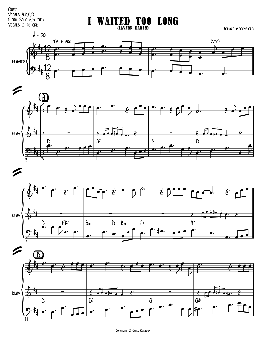 I Waited Too Long (arr. Karel Eriksson) by LaVern Baker Sheet Music for ...