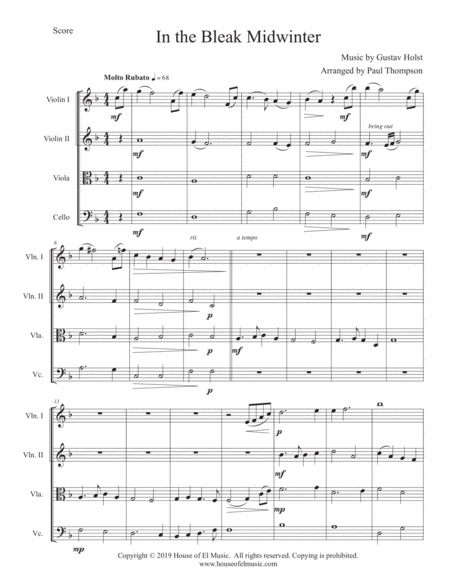In the Bleak Mid-winter - String Quartet (arr. Paul Thompson) by Darke ...