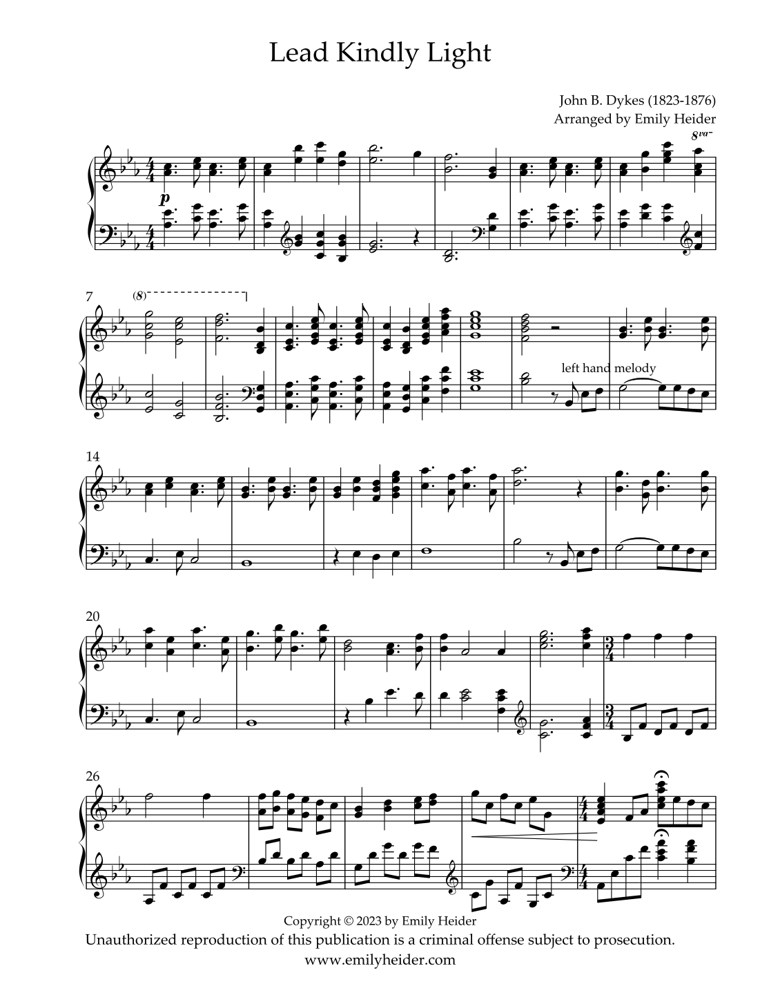 Lead Kindly Light (arr. Emily Heider) by John Dykes Sheet Music for ...