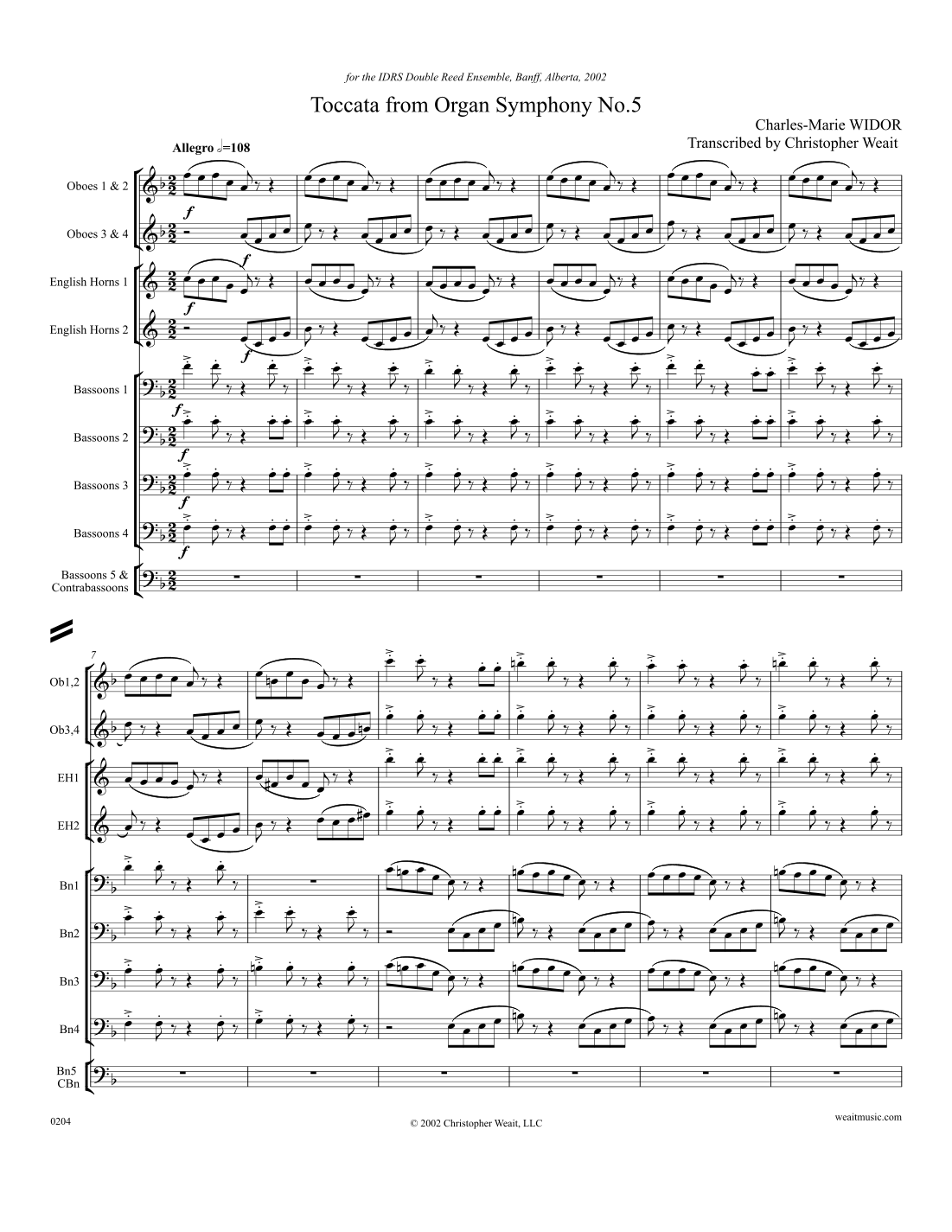 Widor - Toccata from Organ Symphony No. 8 for 12 double reeds (5’47 ...