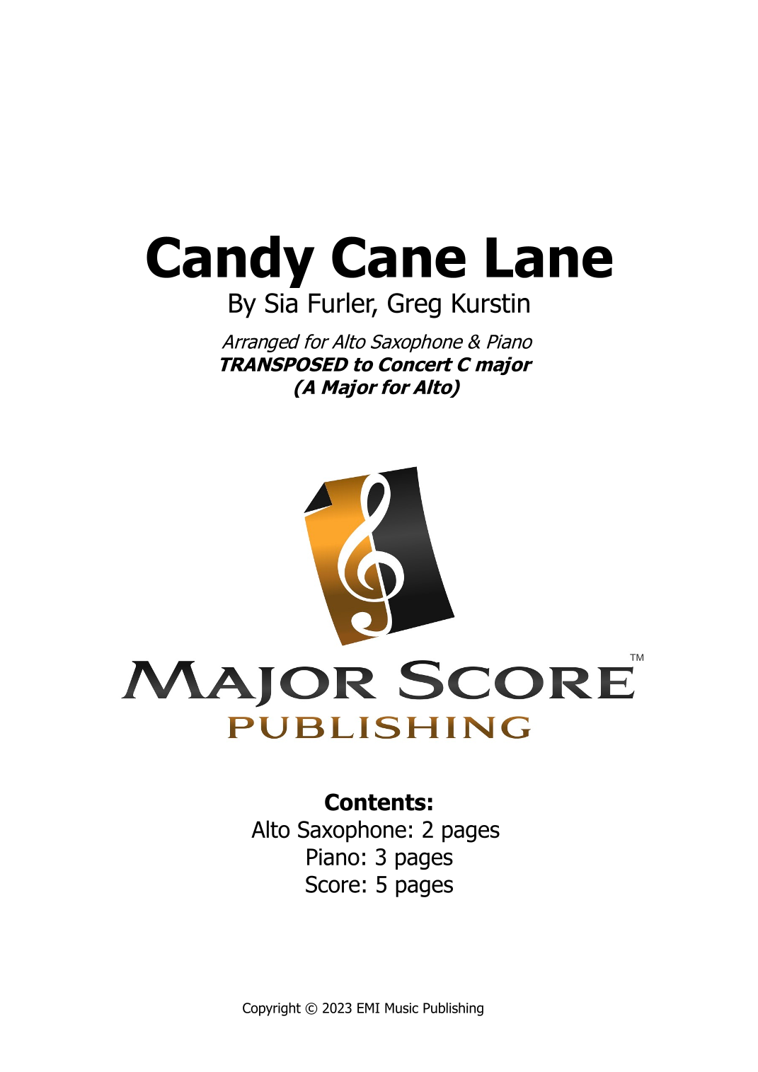 Candy Cane Lane (arr. MAJOR SCORE PUBLISHING TM.) by Sia Sheet Music ...
