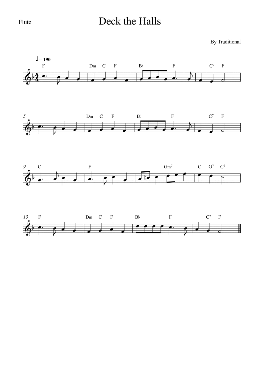 Deck the Halls - Flute (arr. Wesley S. SIlva) by Traditional Sheet ...