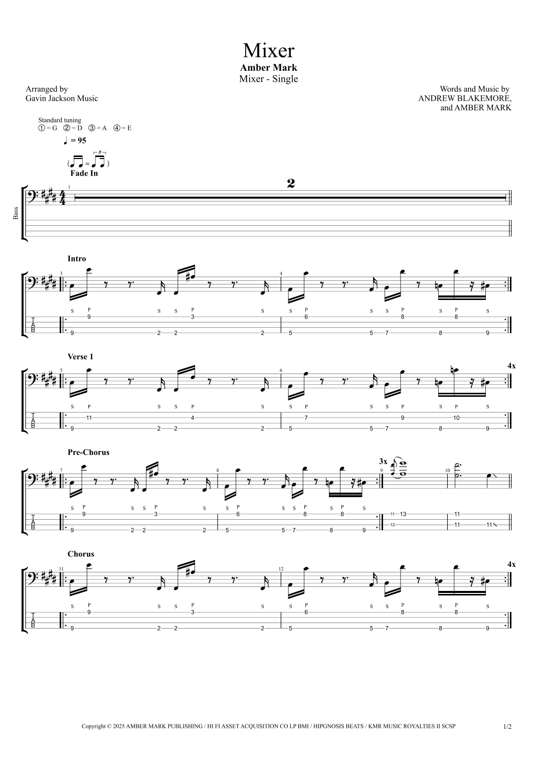 Mixer (arr. Gavin Jackson Music by Amber Mark Sheet Music for Bass ...