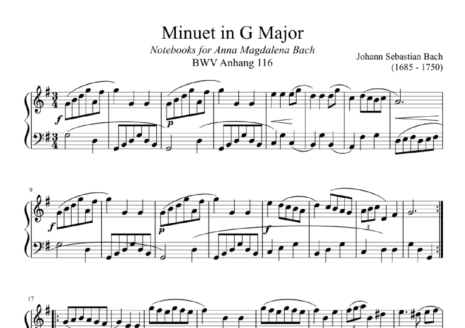 Minuet in G Major (BWV Anh.116) - Johann Sebastian Bach (Beginner ...