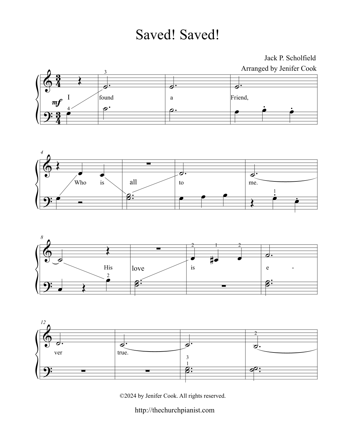 Saved! Saved! (early elementary piano solo) (arr. Jenifer Cook) by ...