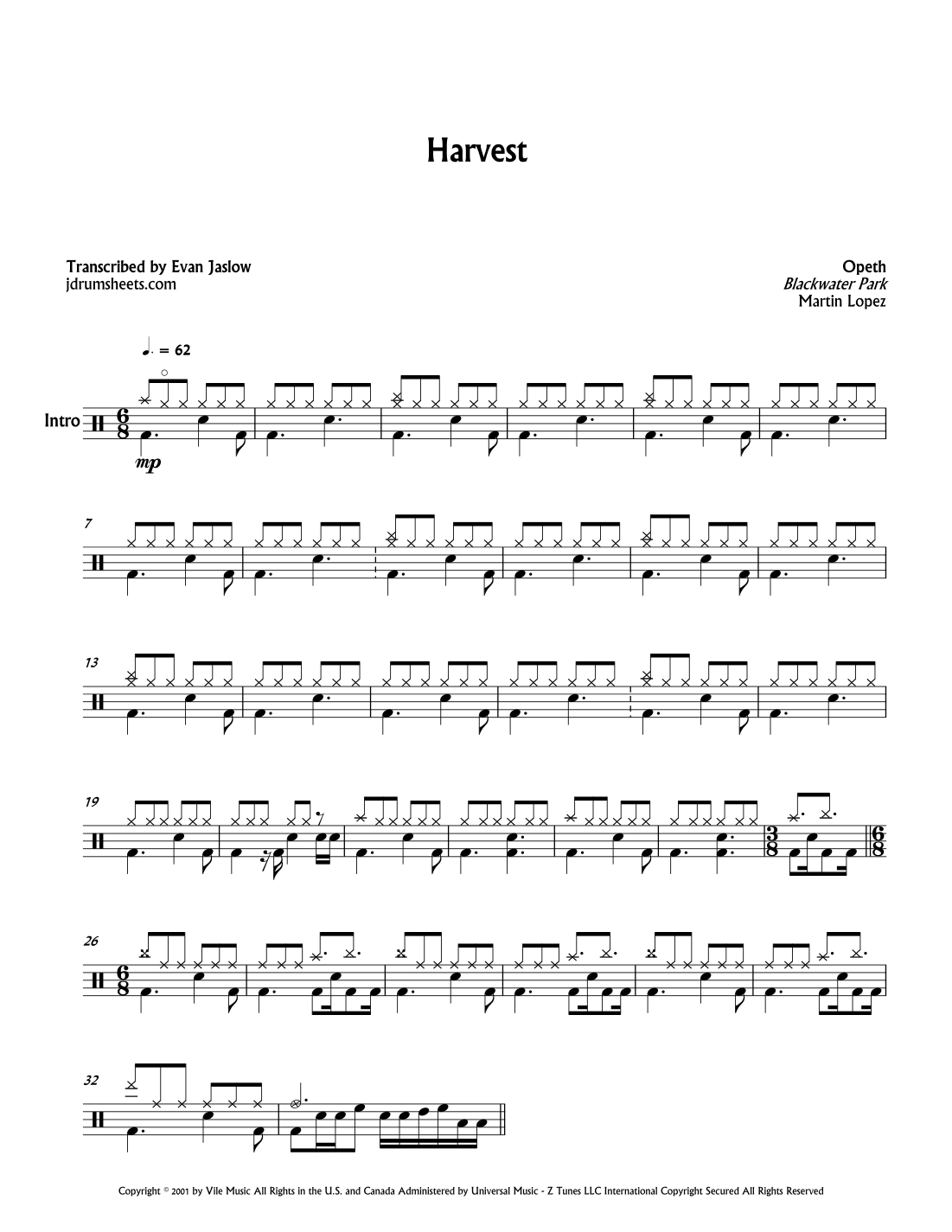 Harvest (arr. Evan Aria Serenity) by Opeth Sheet Music for Drums at ...