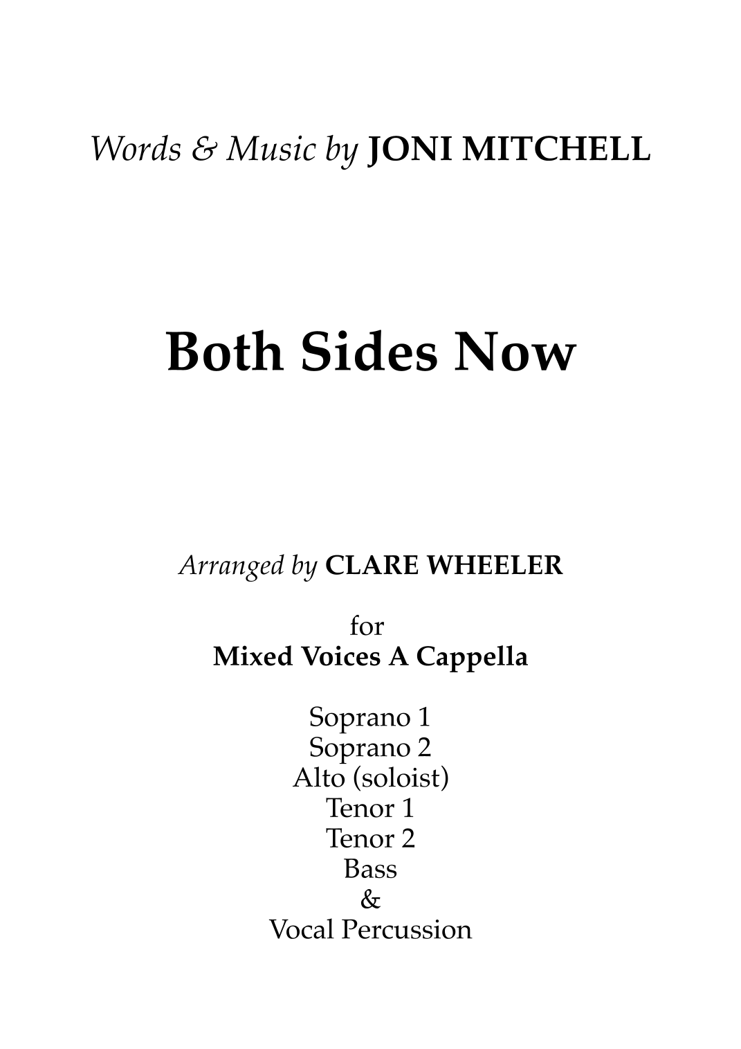Both Sides Now (arr. Clare Wheeler) by Joni Mitchell Sheet Music for ...