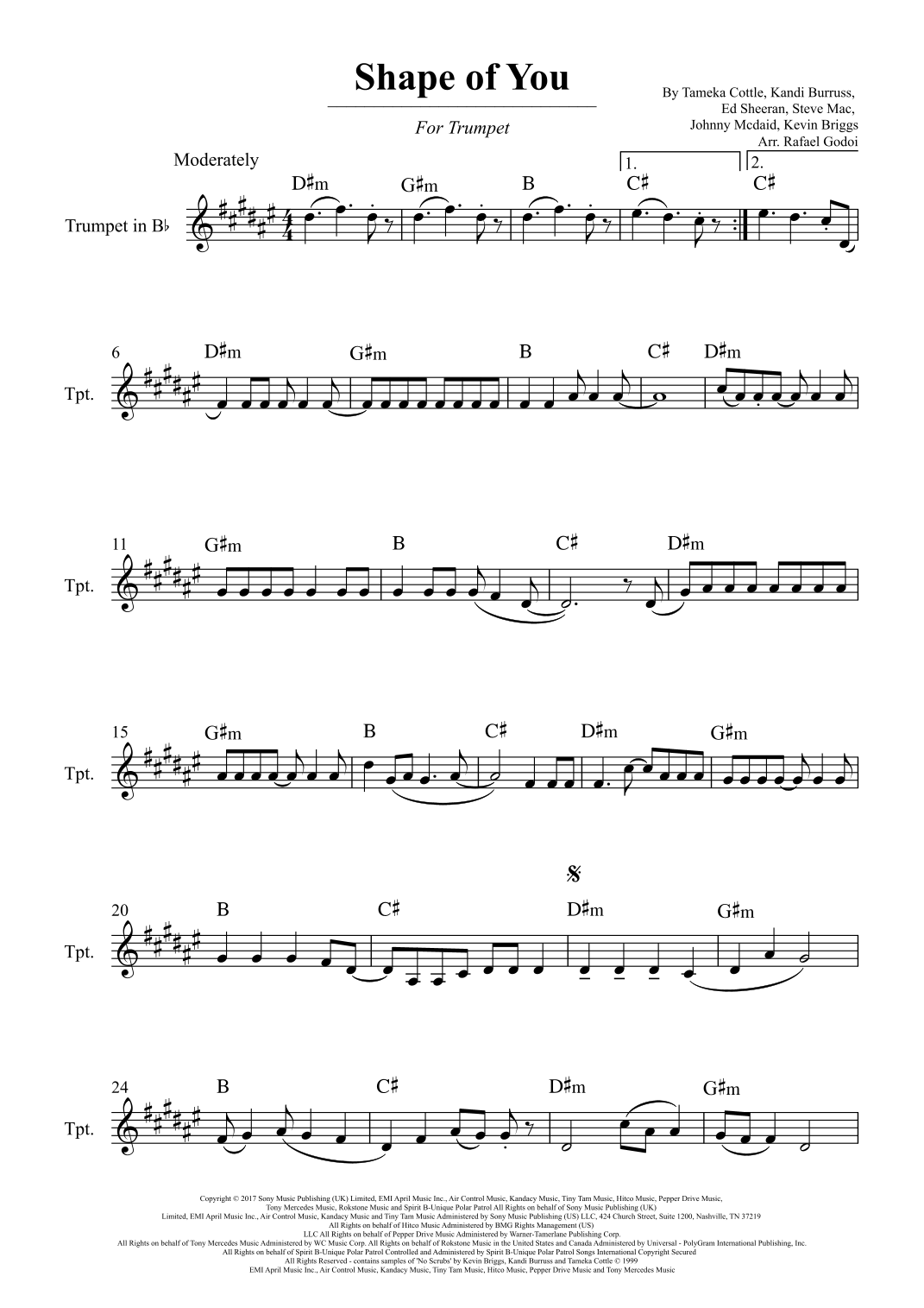 Shape Of You (arr. Rafael Godoi) von Ed Sheeran Noten zum Trompete solo ...
