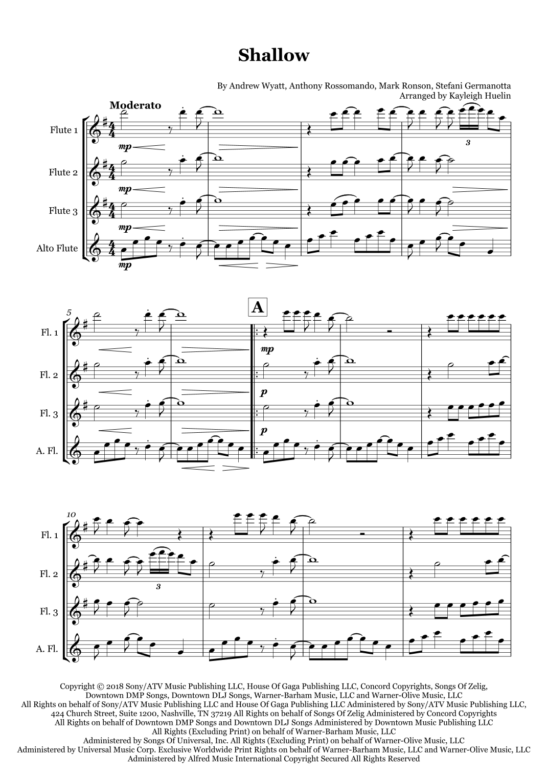 Shallow (arr. Kayleigh Huelin) by Lady Gaga Sheet Music for Woodwind ...