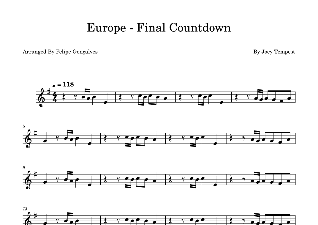 Final Countdown (arr. Felipe Gonçalves) by Europe Sheet Music for Oboe ...