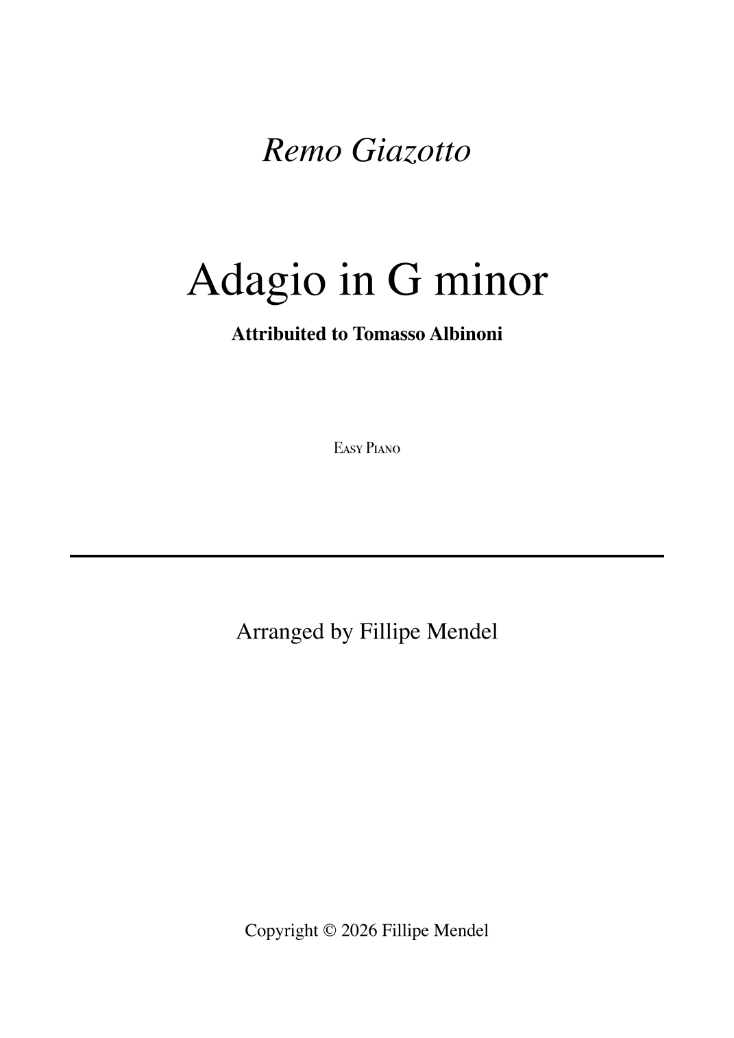 Albinoni - Adagio in G minor (easy) (arr. Fillipe Mendel) by Tomasso ...