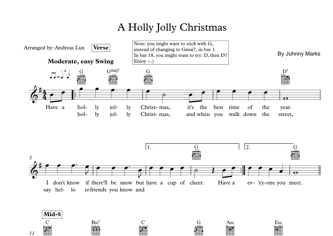 A Holly Jolly Christmas (arr. Andreas Lux) by Burl Ives Sheet Music for ...