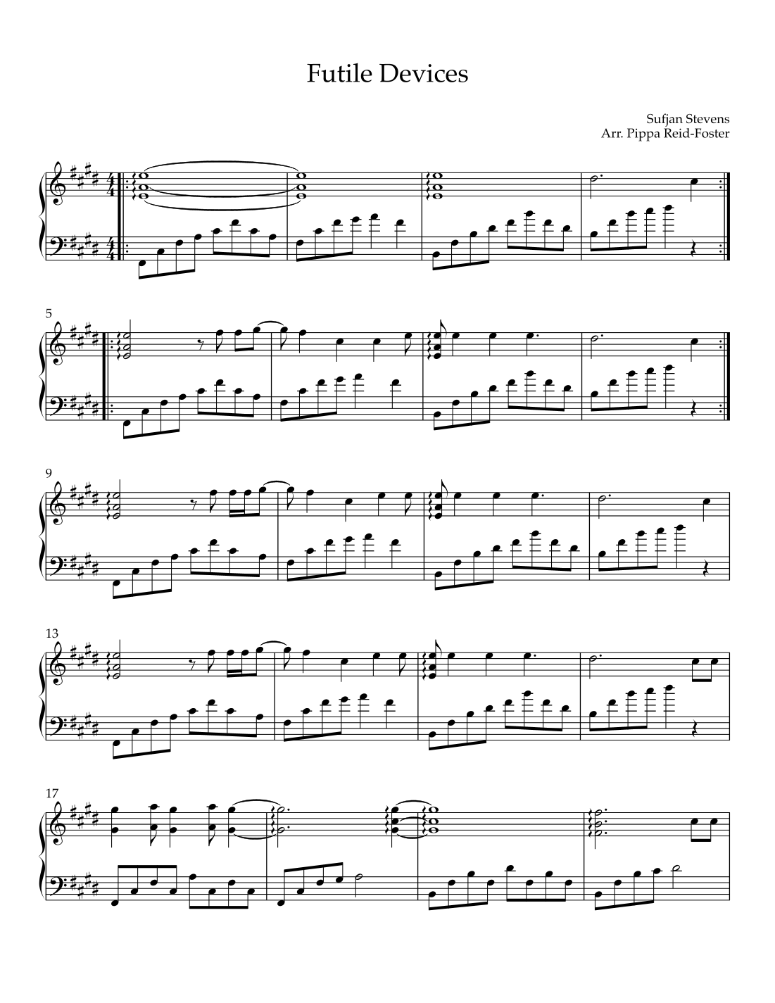 Futile Devices (arr. Pippa Reid-Foster) by Sufjan Stevens Sheet Music ...