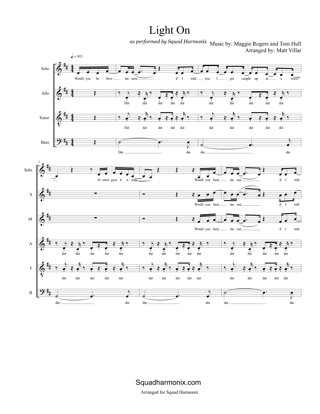 Light On (arr. Matt Villar) par Maggie Rogers Partitions pour Choeur à ...
