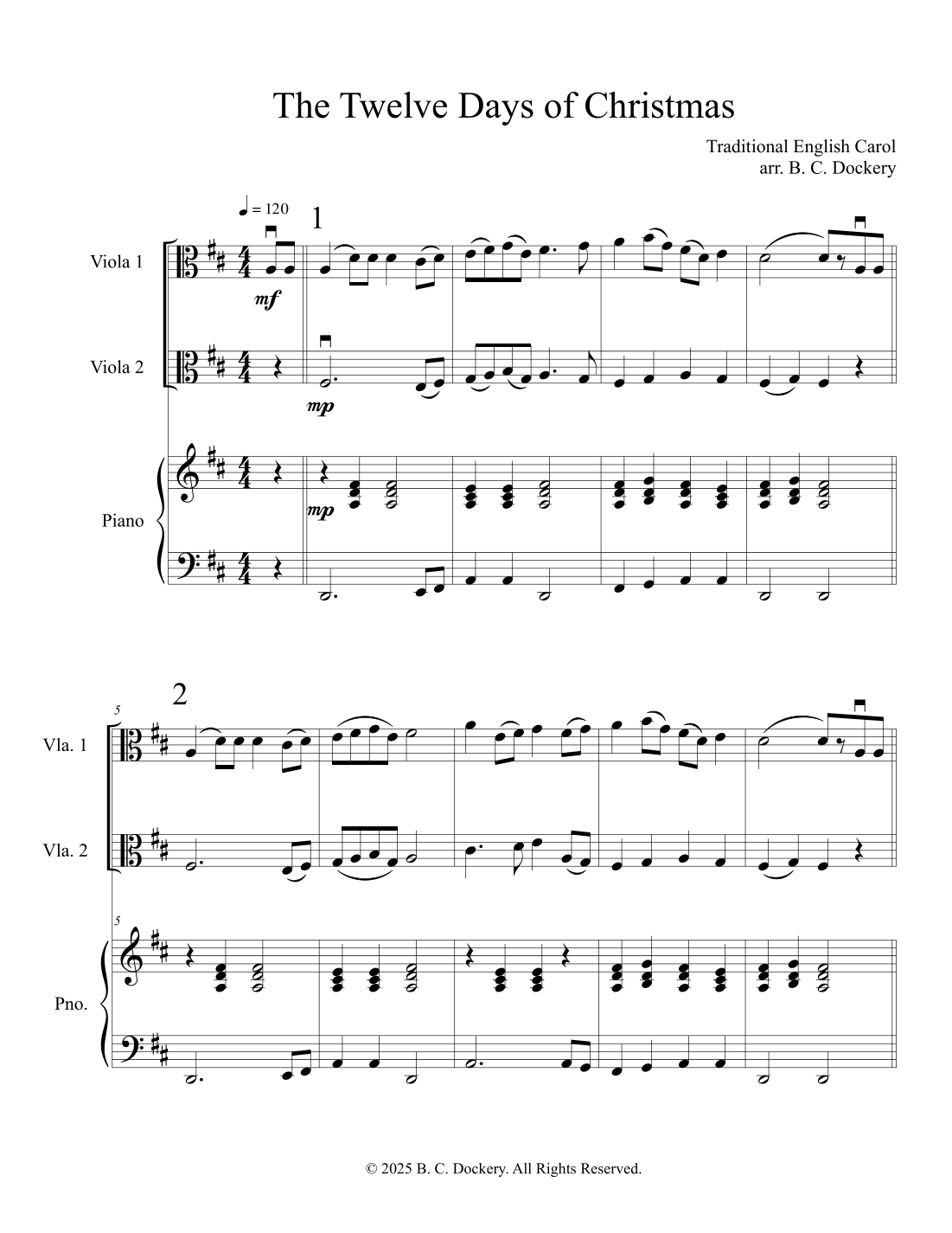 The Twelve Days of Christmas (Viola Duet with Piano Accompaniment) (arr ...