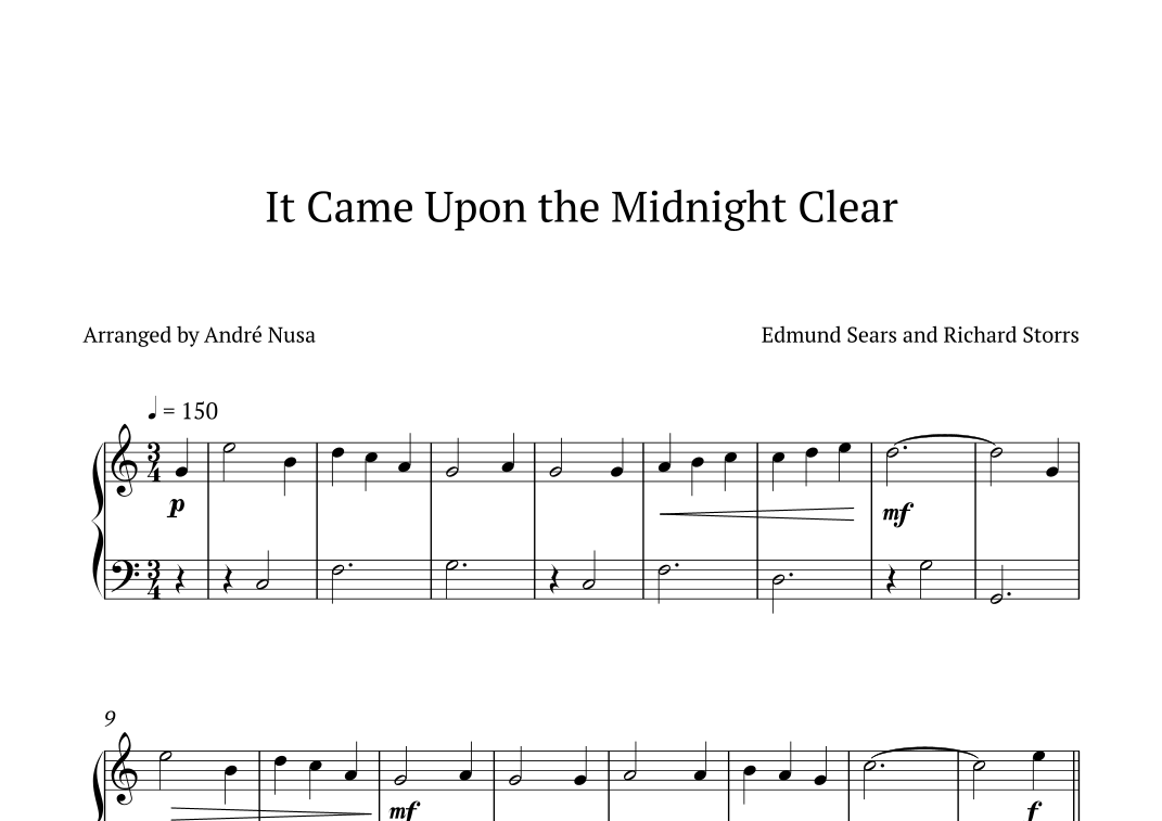 It Came Upon the Midnight Clear (arr. André Nusa) by Edmund Sears Sheet ...