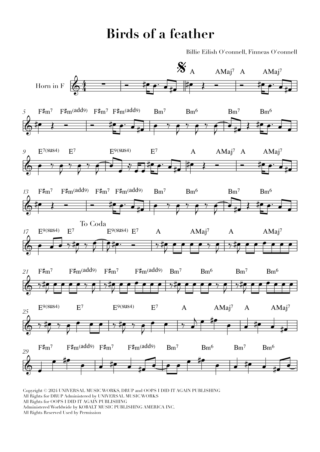 Birds Of A Feather (arr. DA Castro) by Billie Eilish Sheet Music for ...