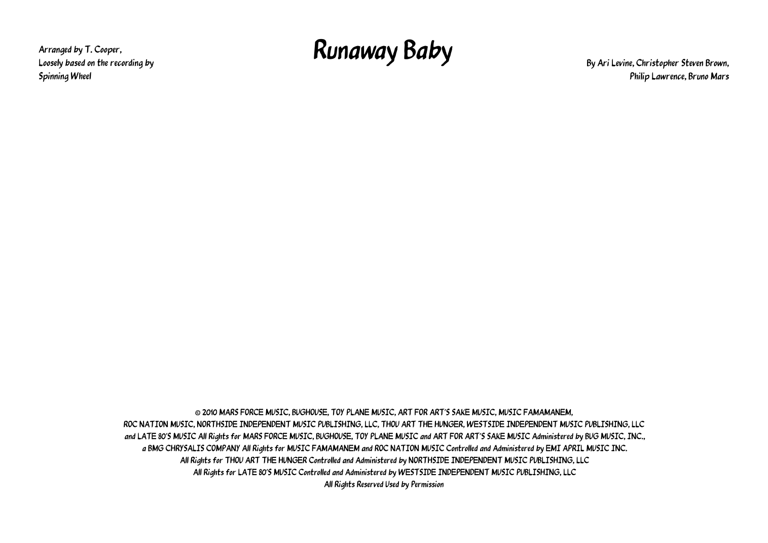 Runaway Baby (arr. T. Cooper) by Bruno Mars Sheet Music for Jazz Ensemble at Sheet Music Direct