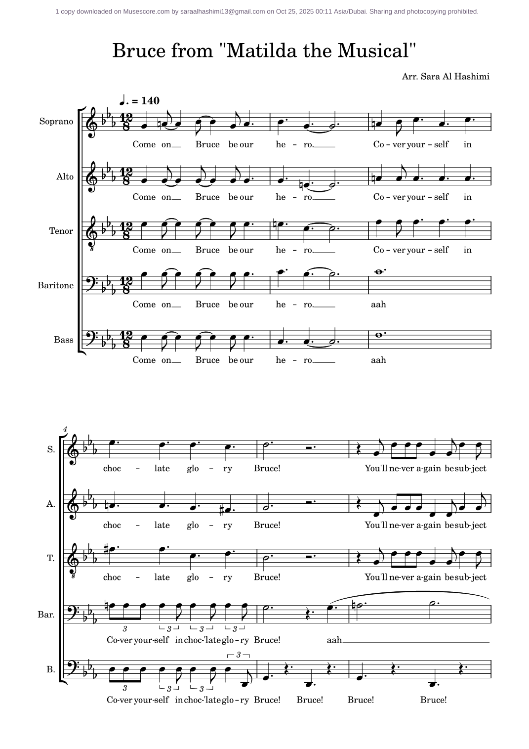 Bruce (arr. Sara Al Hashimi) von Tim Minchin Noten zum 5-stimmiger Chor ...