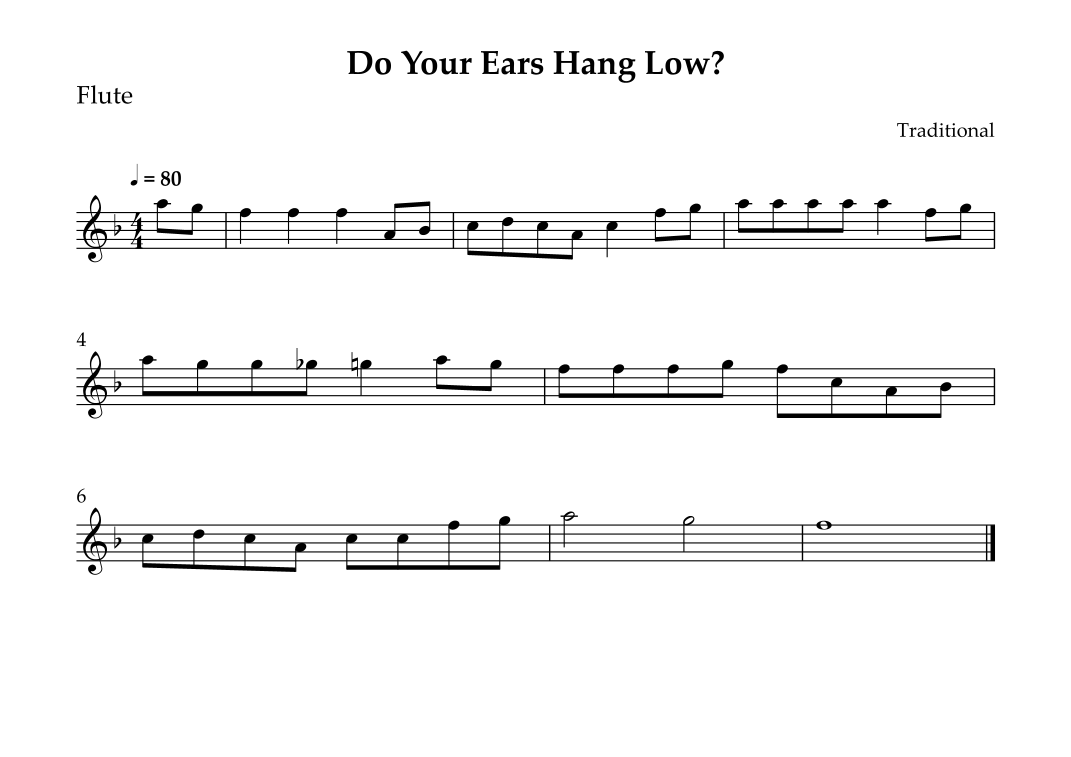 Do Your Ears Hang Low? (arr. Wesley S. SIlva) by Traditional Sheet Music for Flute Solo at Sheet ...