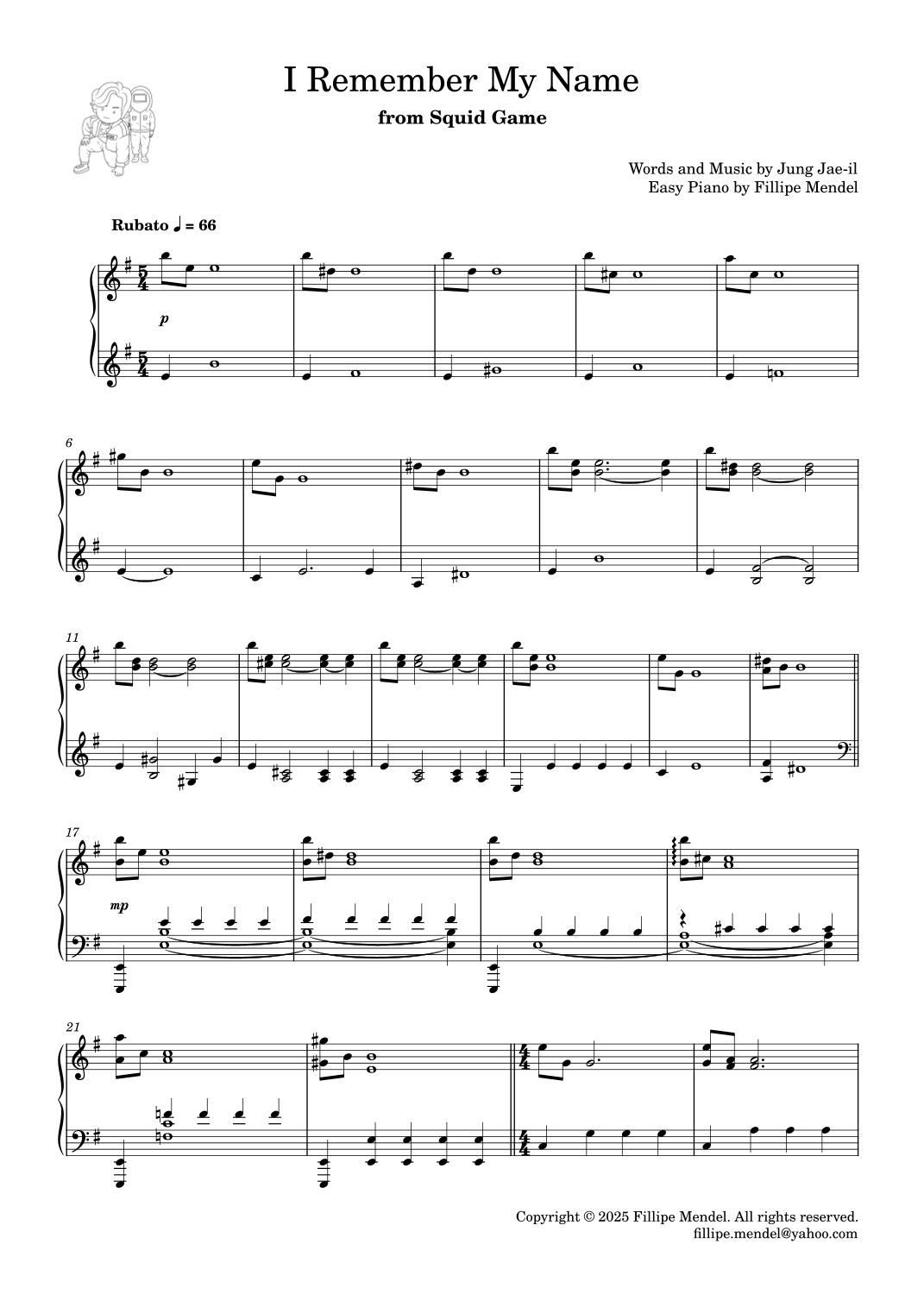 I Remember My Name from Squid Game (arr. Fillipe Mendel) by Jung Jae-il Sheet Music for Easy ...