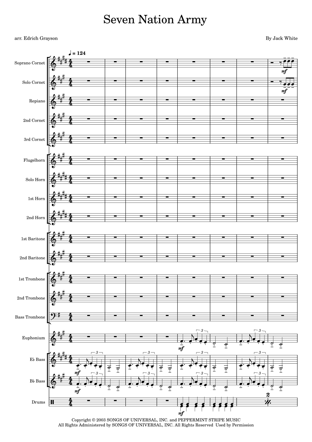 Seven Nation Army (arr. Edrich Grayson) by White Stripes Sheet Music ...