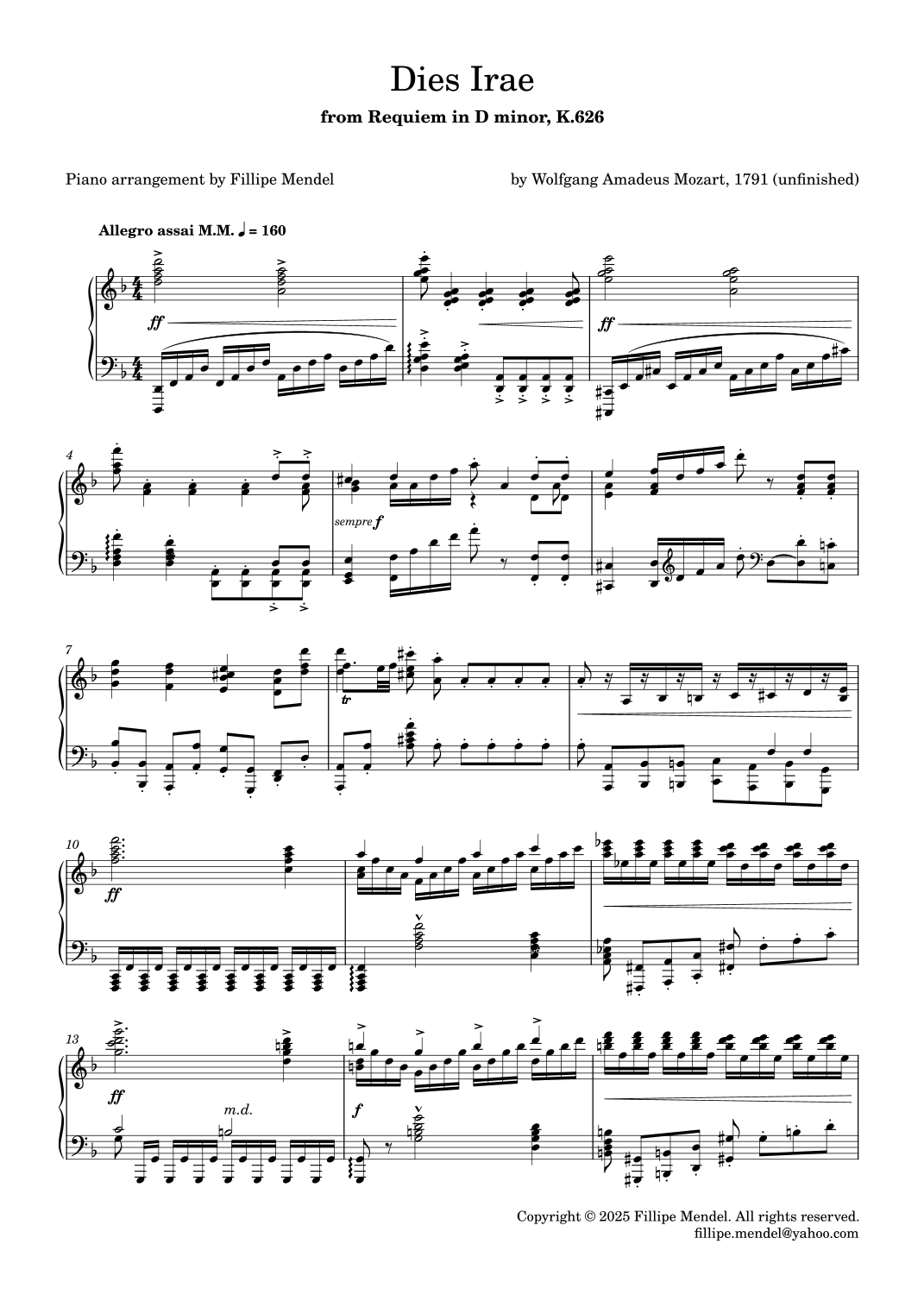Mozart - Dies Irae (from Requiem) (arr. Fillipe Mendel) by Wolfgang ...