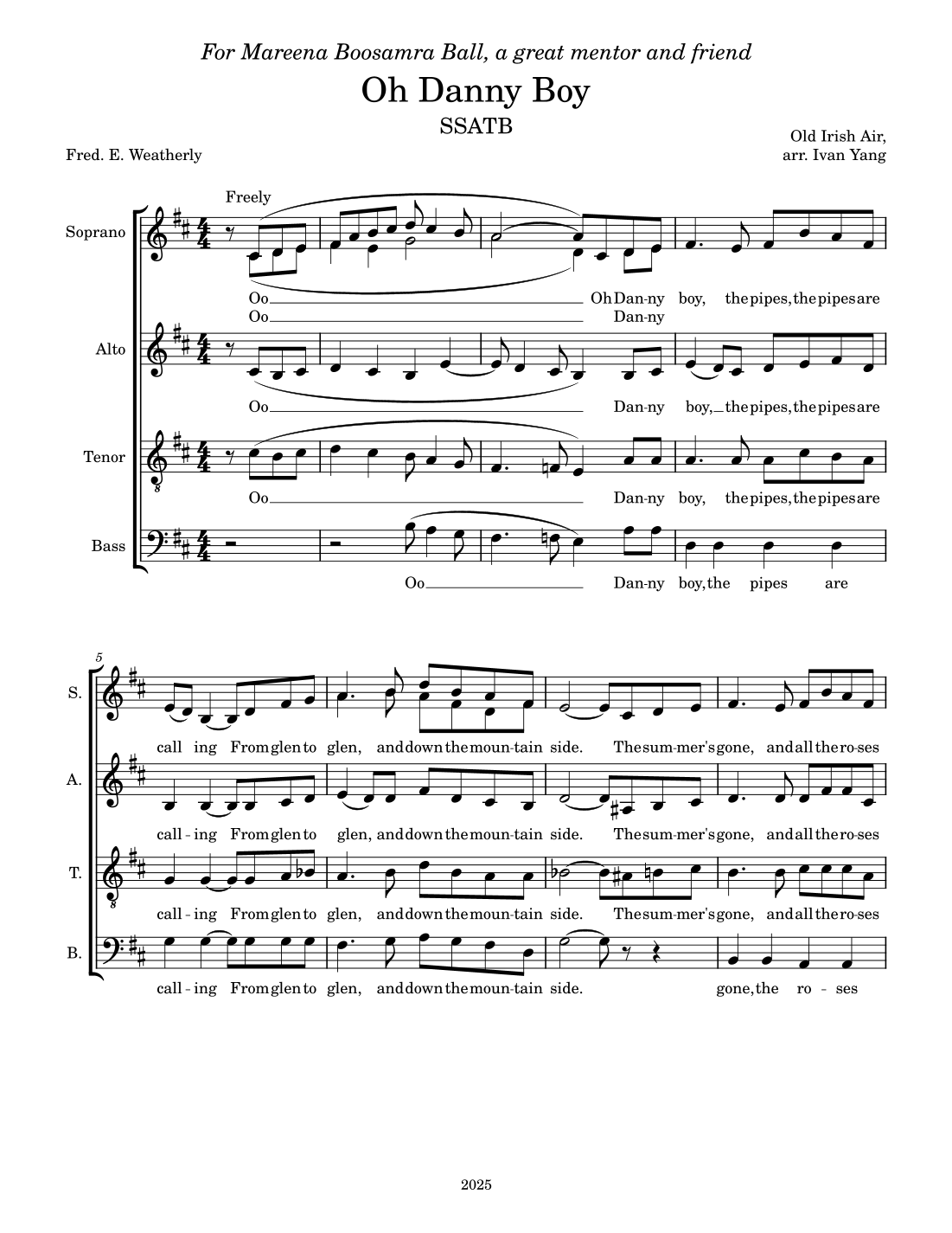 Oh Danny Boy (arr. Ivan Yang) by Old Irish Air Sheet Music for SATB ...