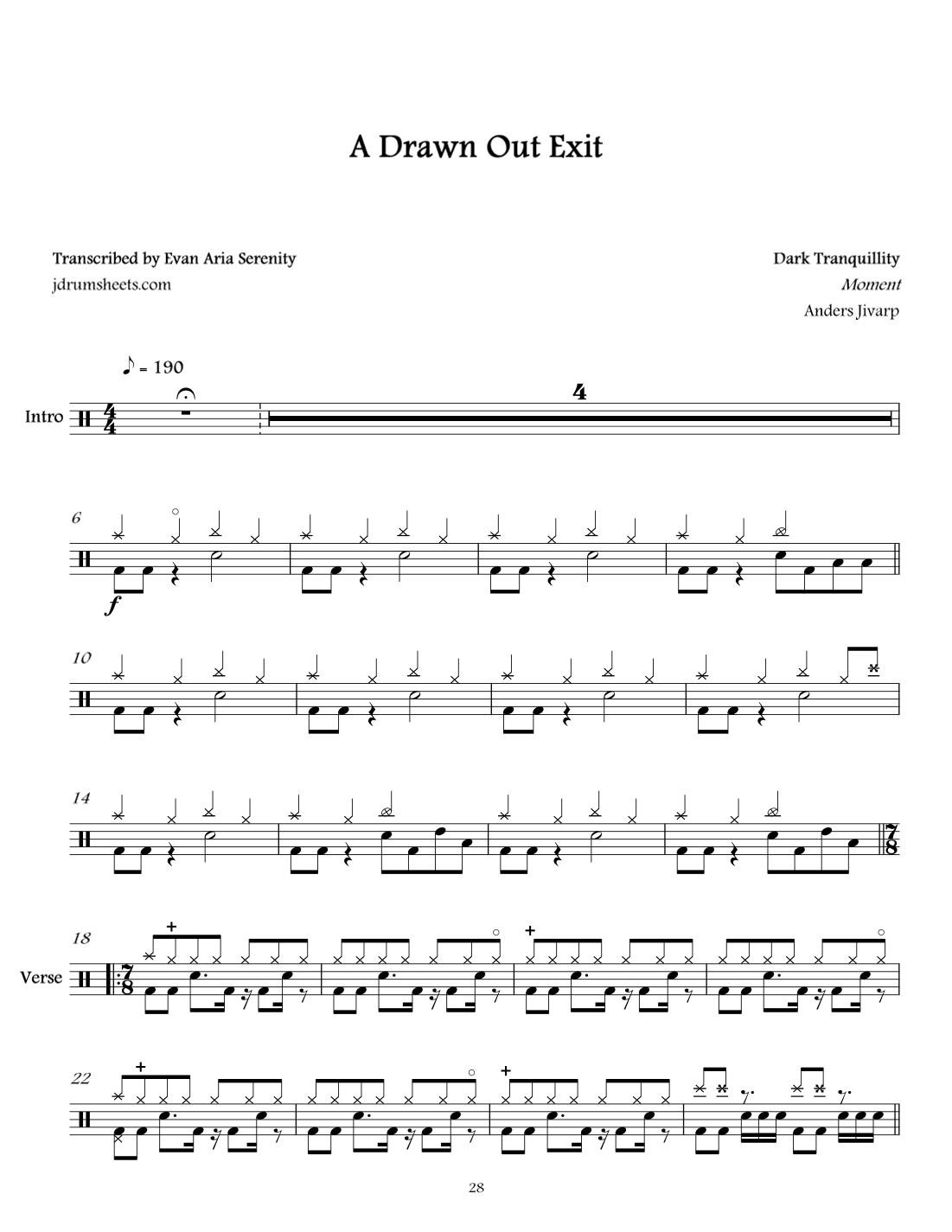 A Drawn Out Exit (arr. Evan Aria Serenity) by Dark Tranquillity Sheet ...