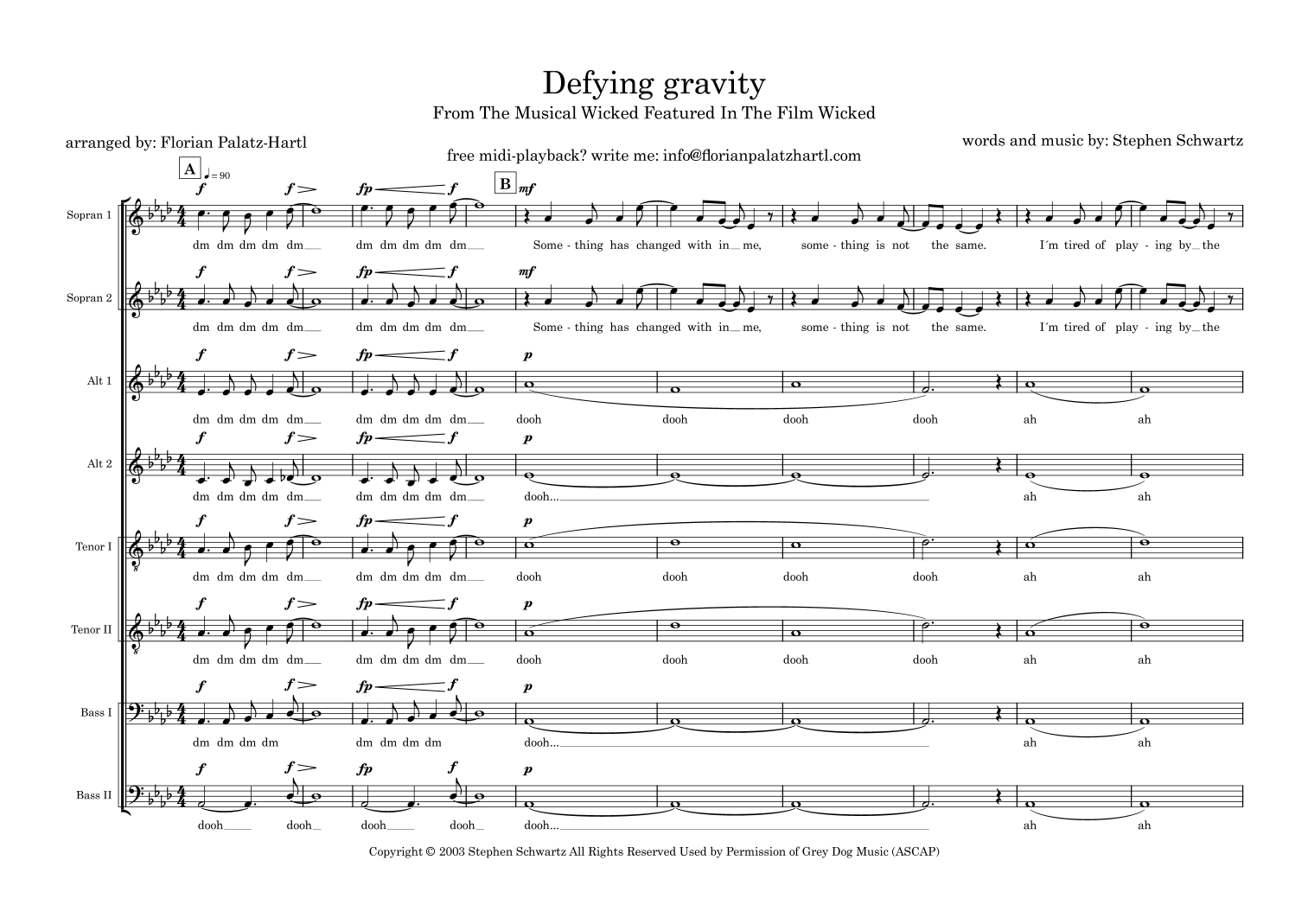 Defying Gravity (arr. Florian Palatz-Hartl) par Stephen Schwartz ...