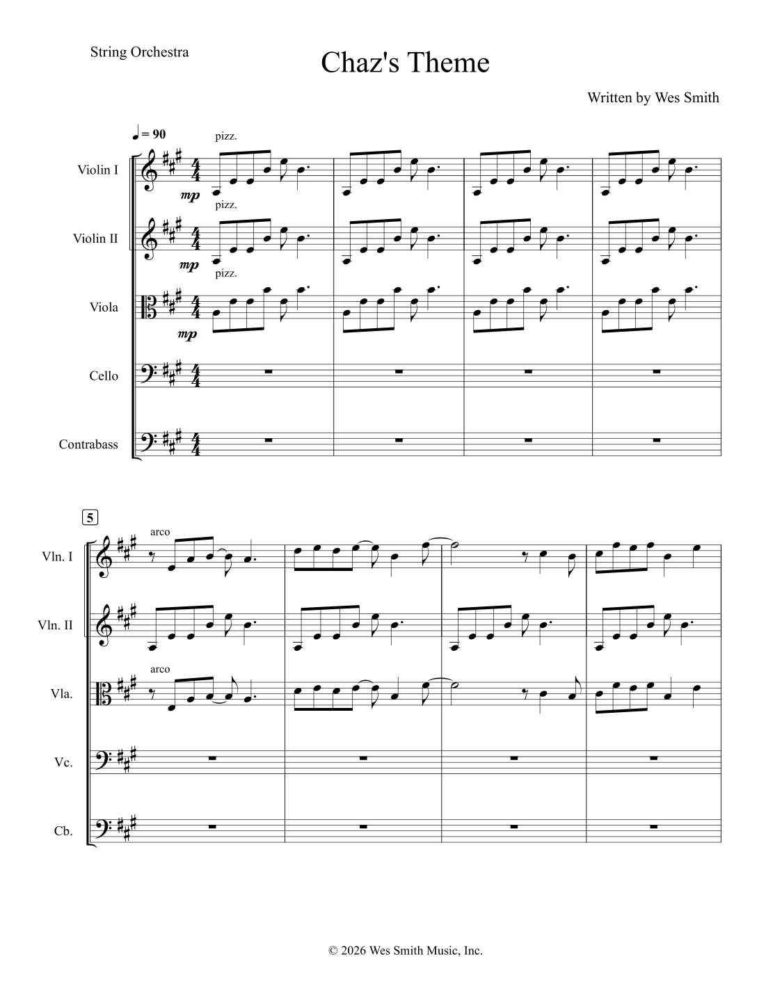 Chaz's Theme by Wes Smith Sheet Music for Orchestra at Sheet Music Direct
