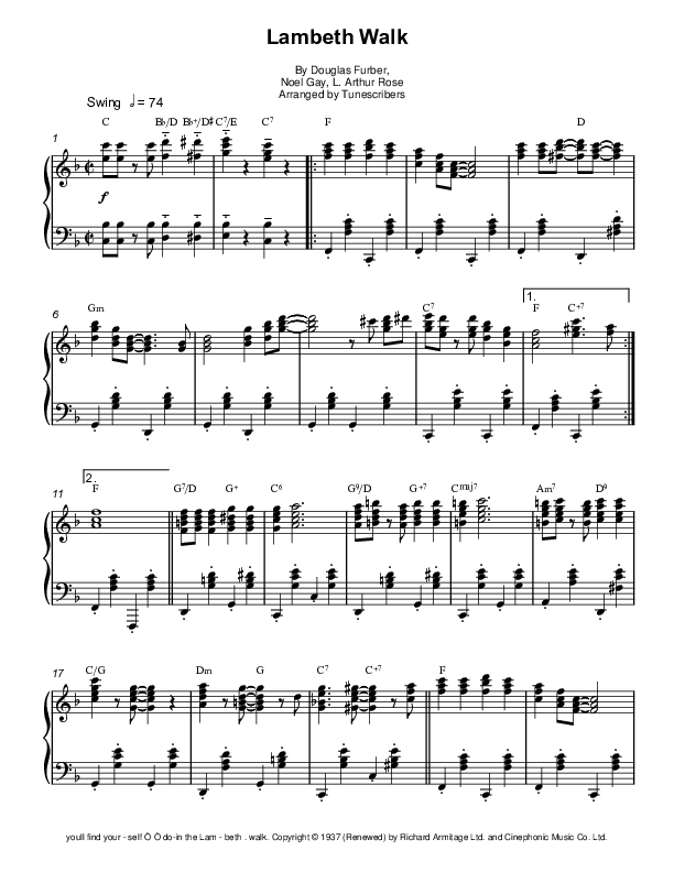 Lambeth Walk (arr. Tunescribers) by Douglas Furber Sheet Music for ...