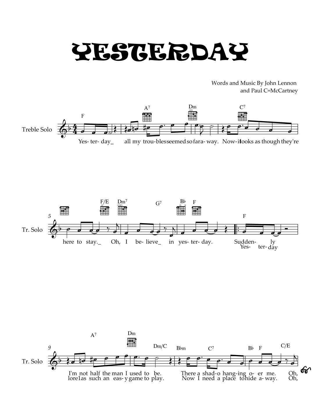 YESTERDAY (ARR. LENA TUFENKJIAN) POR ADAM LEVINE & TONY LUCCA ...