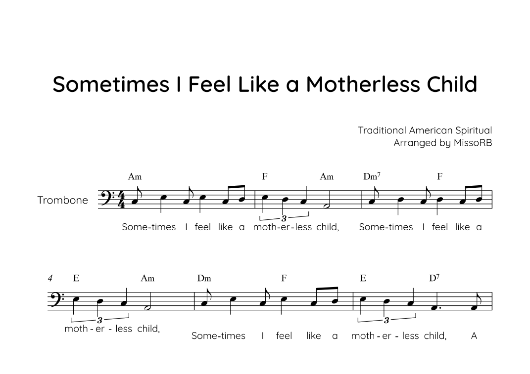 Sometimes I Feel Like A Motherless Child - Trombone in Am With Chords ...