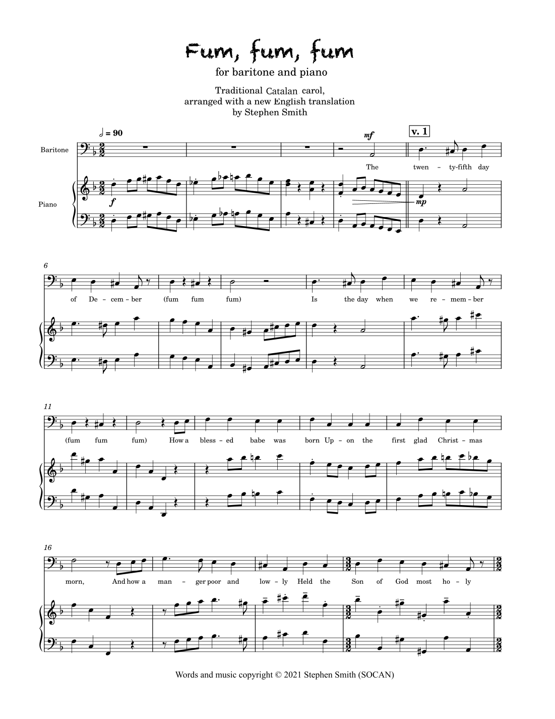 Fum, fum, fum (vocal solo) (arr. Stephen Smith) by Traditional Catalan ...