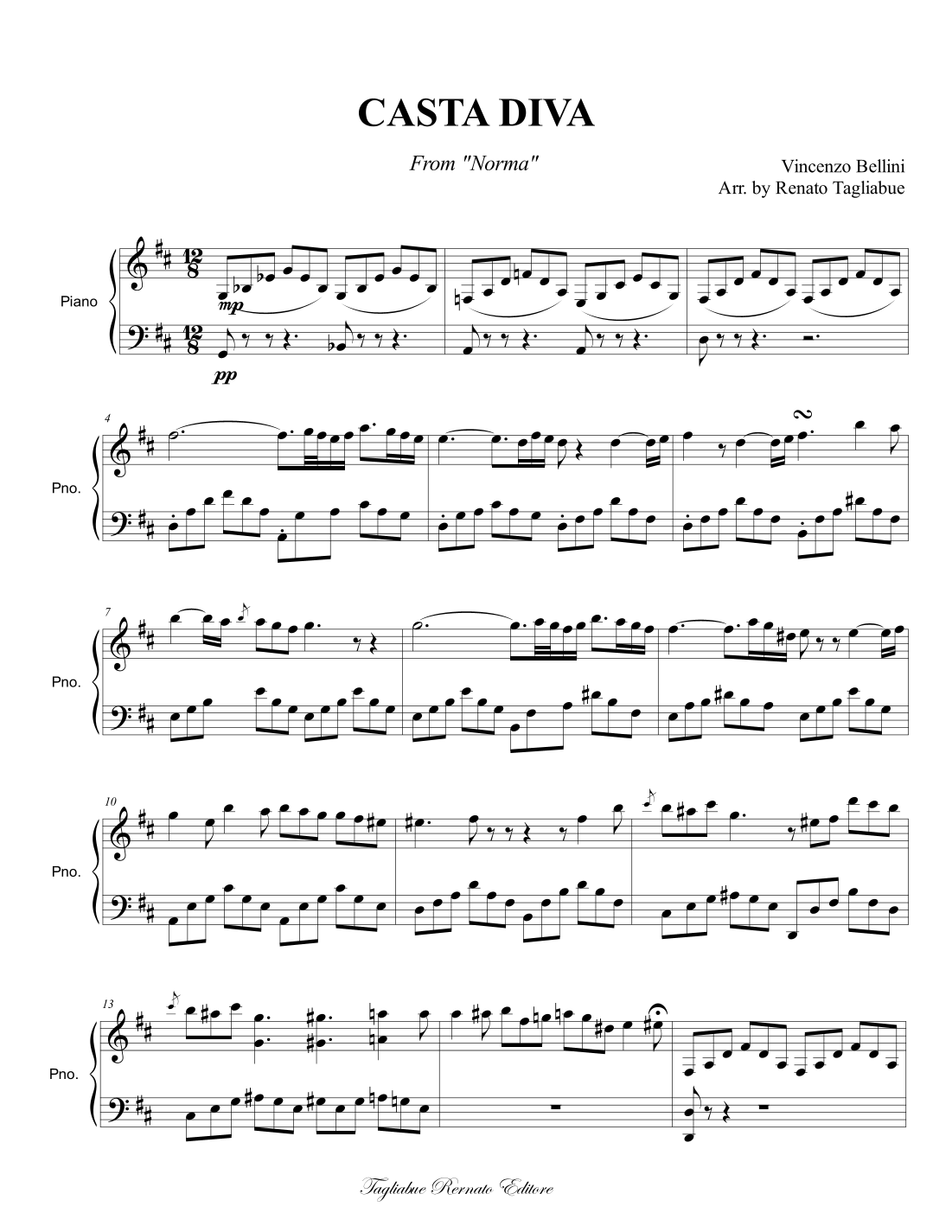 CASTA DIVA, FROM "NORMA". ARR. FOR SATB CHOIR AND P.NO (ARR. RENATO ...