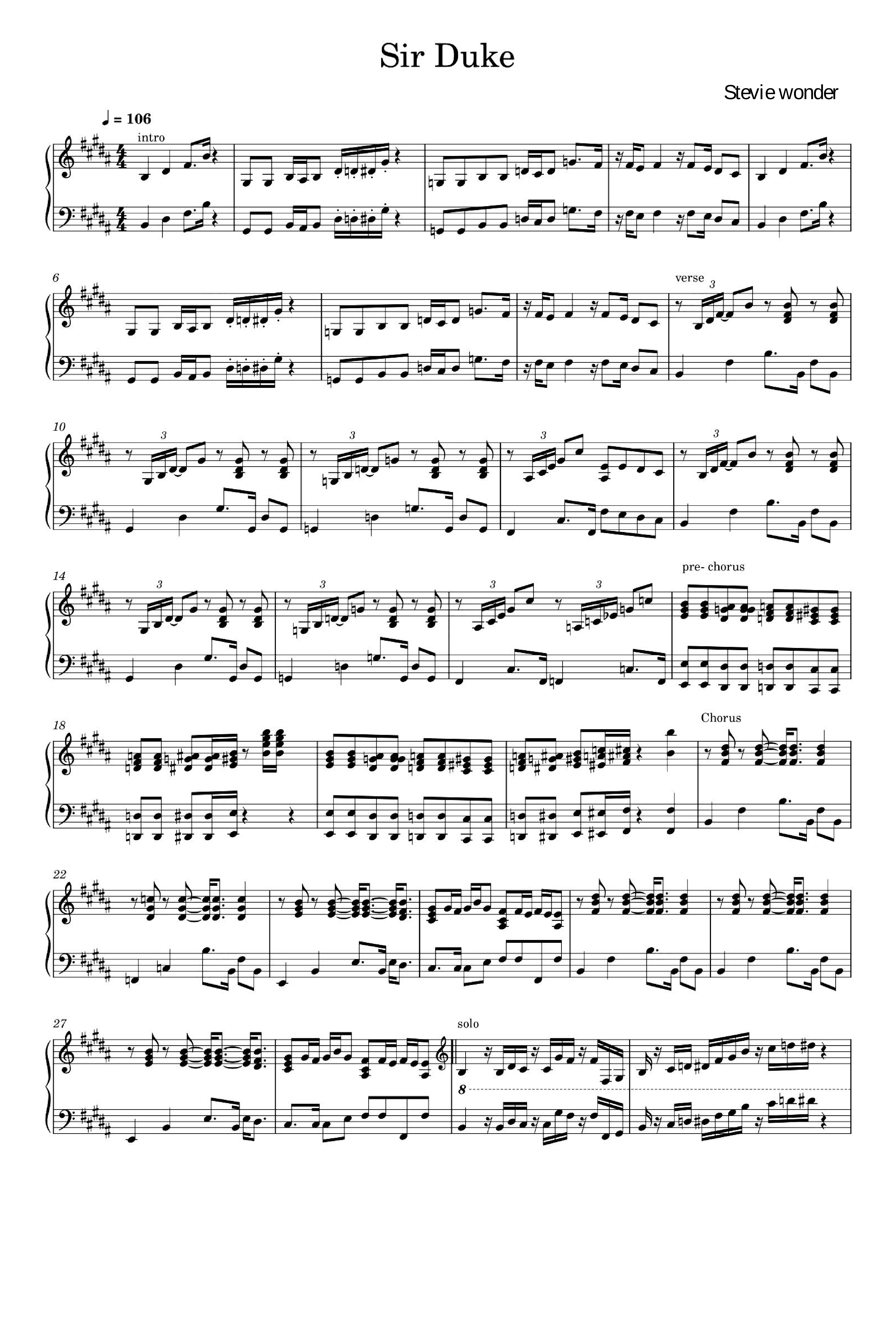 Sir Duke (arr. Stevie Wonder) by Stevie Wonder Sheet Music for Piano ...