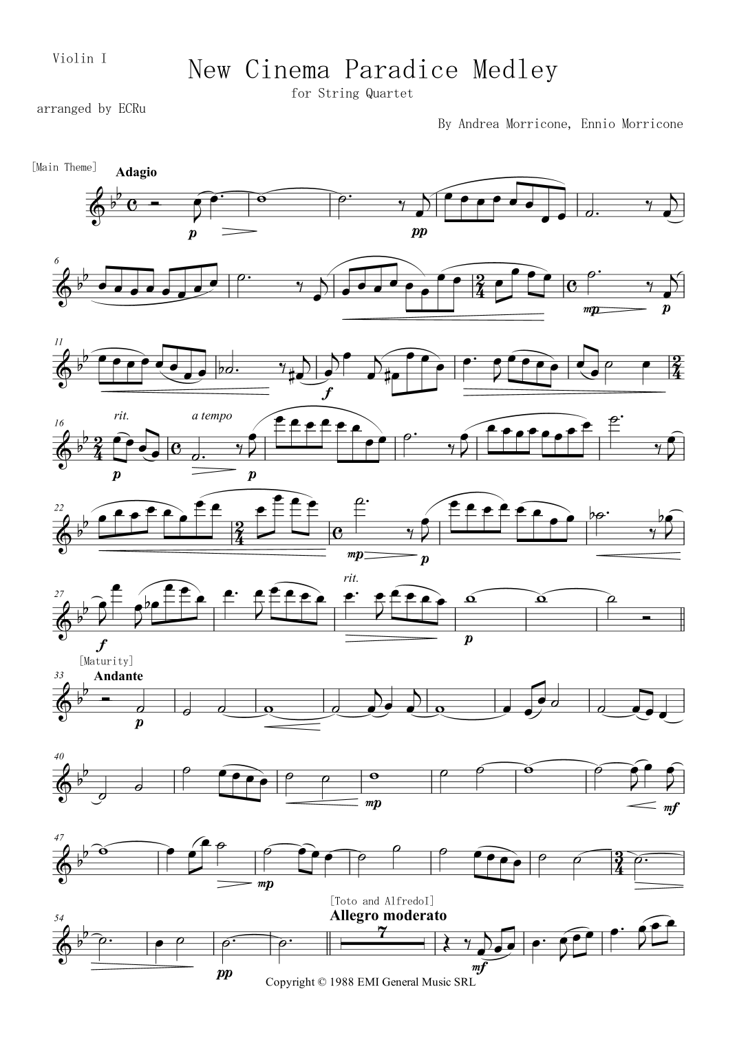 Cinema Paradiso (arr. ECRu music LABO) by Lang Lang Sheet Music for ...