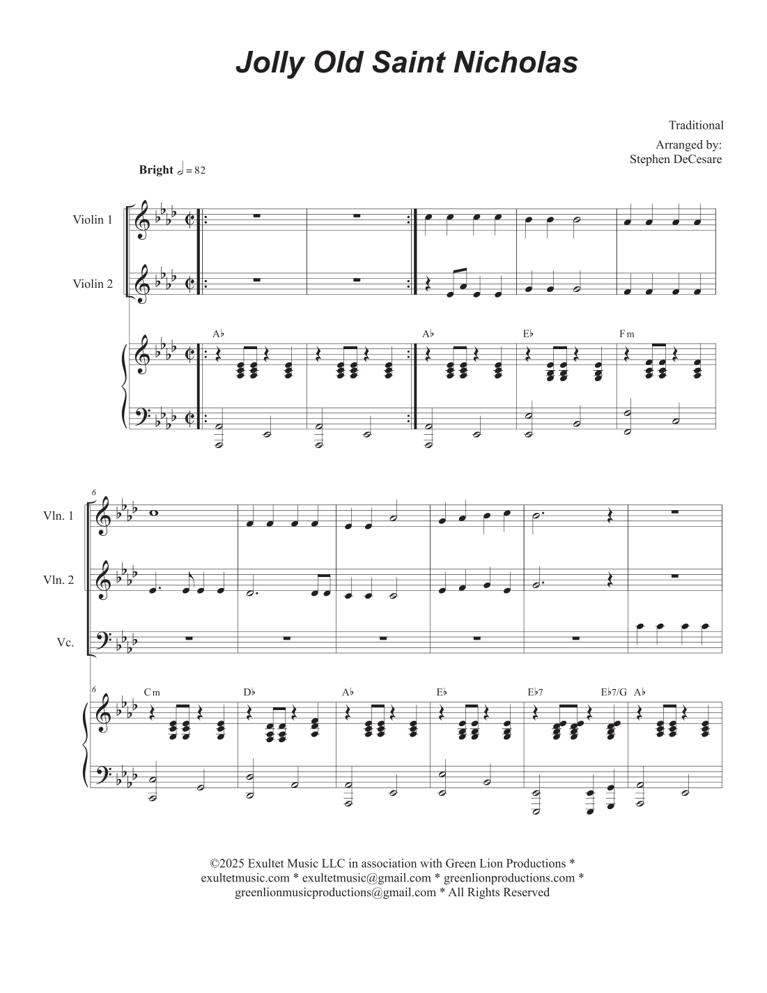 Jolly Old Saint Nicholas (String Quartet and Piano) (arr. Stephen ...