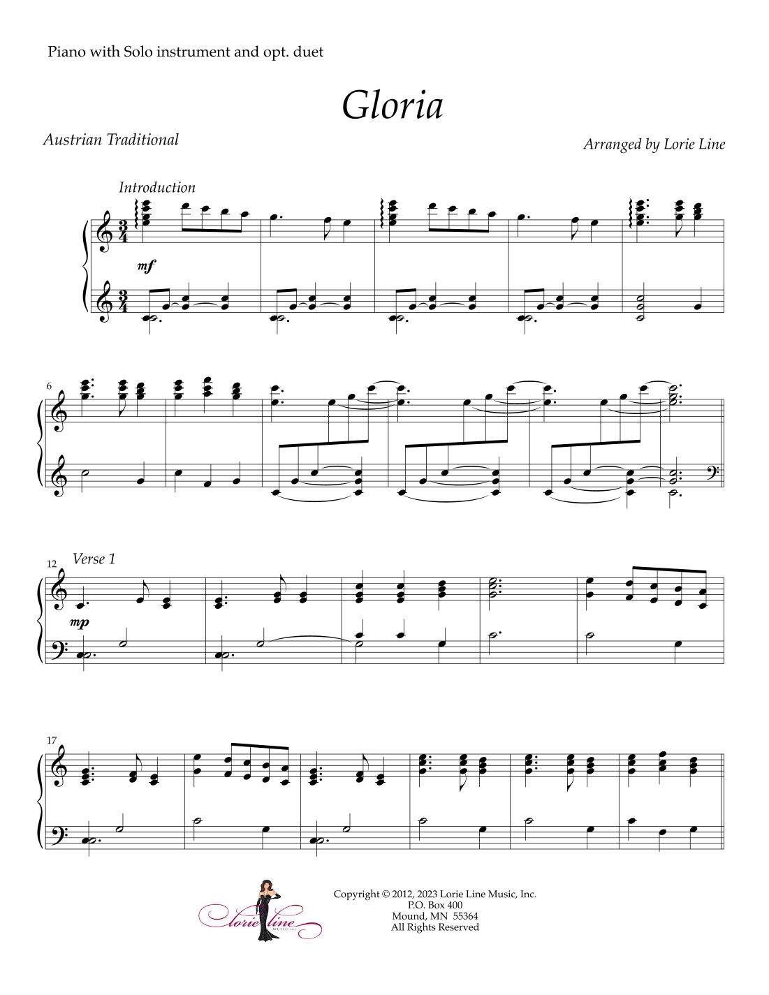 Gloria (arr. Lorie Line) by Lorie Line Sheet Music for Instrumental ...