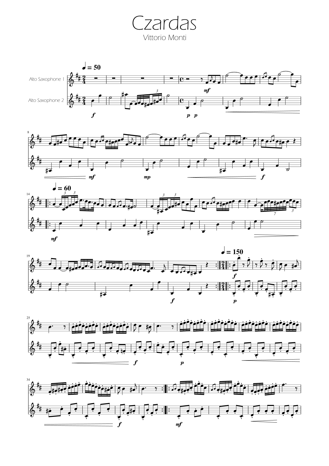 Czardas - Alto Sax Duet (arr. Ygor Nunes) by Vittorio Monti Sheet Music ...